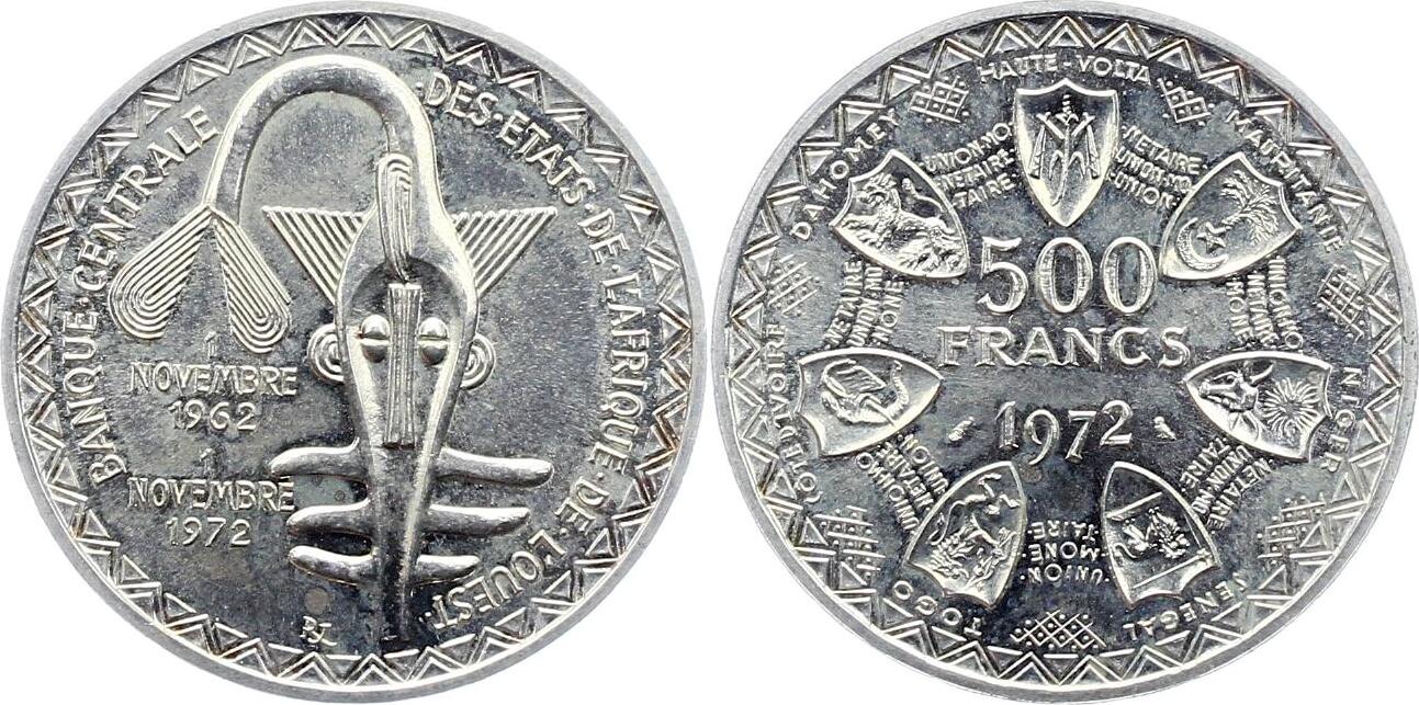 Französisch-West-Afrika 500 Francs 1972 Fast Stempelglanz | MA-Shops