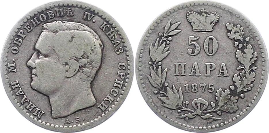 Serbien 50 Para 1875 Milan IV. Obrenowitsch 1868-1882. Schön - sehr ...