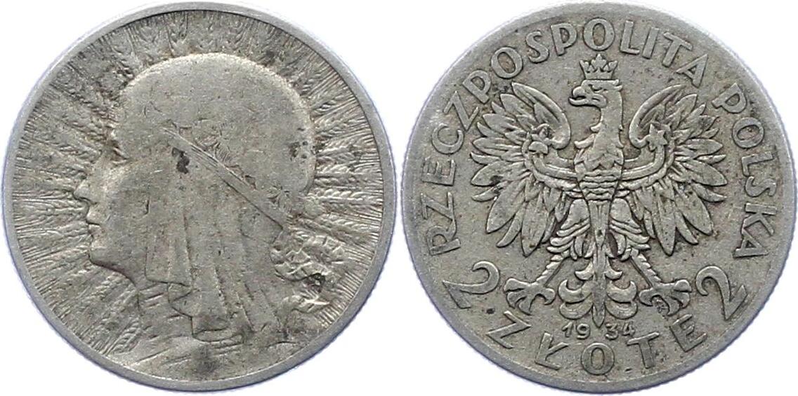Polen 2 Zlote 1934 Republik. Sehr schön | MA-Shops