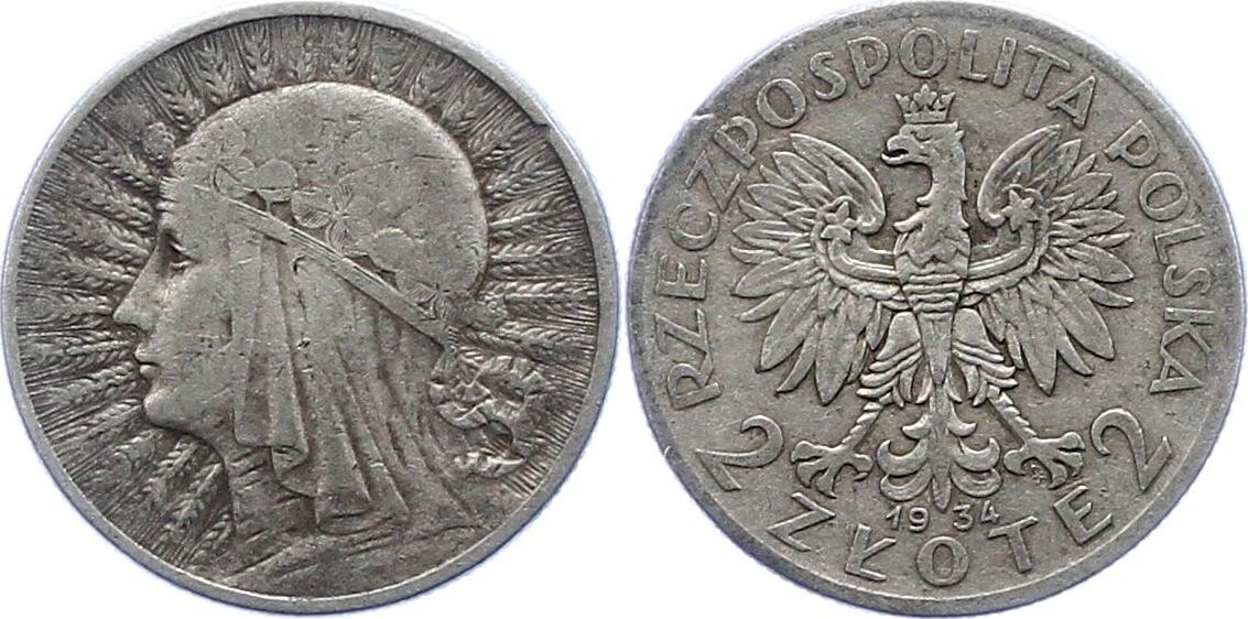 Polen 2 Zlote 1934 Republik. Sehr schön | MA-Shops