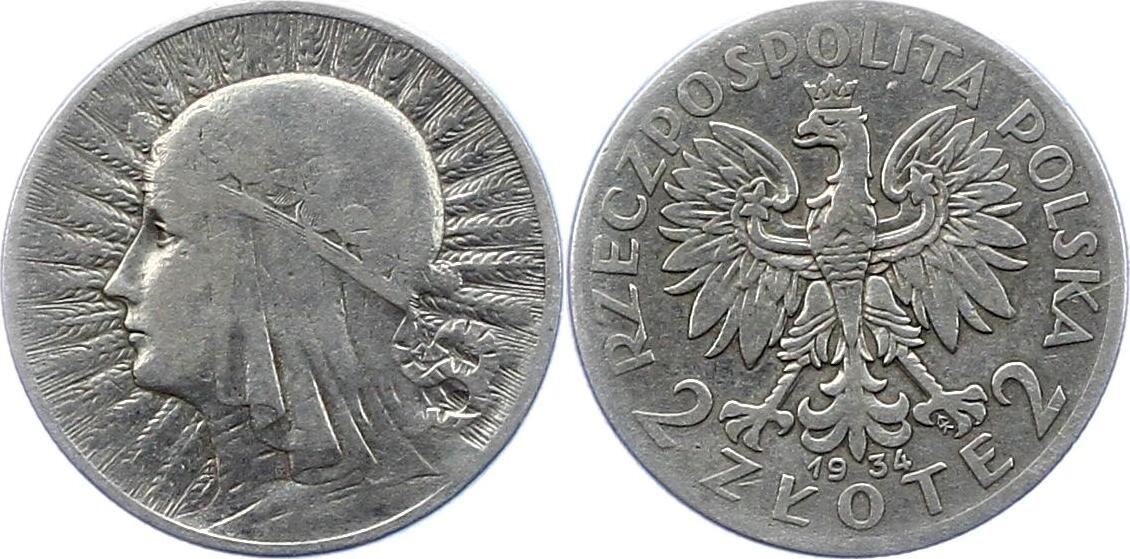 Polen 2 Zlote 1934 Republik. Sehr schön | MA-Shops