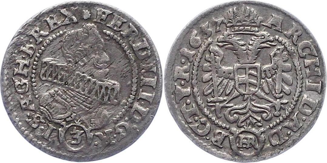 Haus Habsburg 3 Kreuzer 1637 HR Ferdinand III. 1637-1657. Sehr schön ...