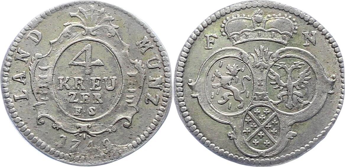 Nassau-Weilburg 4 Kreuzer 1749 Carl August 1719-1753. Stempelfehler ...
