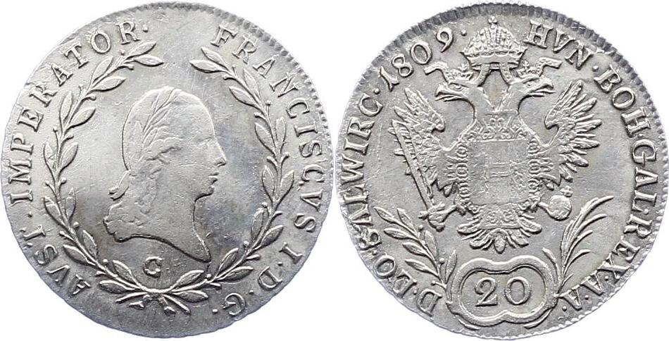 Haus Habsburg 20 Kreuzer 1809 C Franz II.(I.) 1792-1835. Sehr schön | MA-Shops