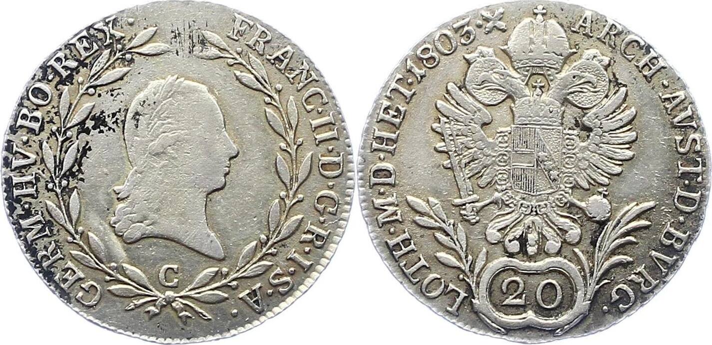 Haus Habsburg 20 Kreuzer 1803 C Franz II.(I.) 1792-1835. Sehr schön | MA-Shops