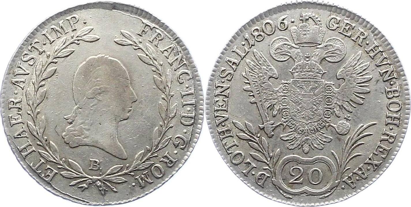 Haus Habsburg 20 Kreuzer 1806 B Franz II.(I.) 1792-1835. Sehr schön | MA-Shops