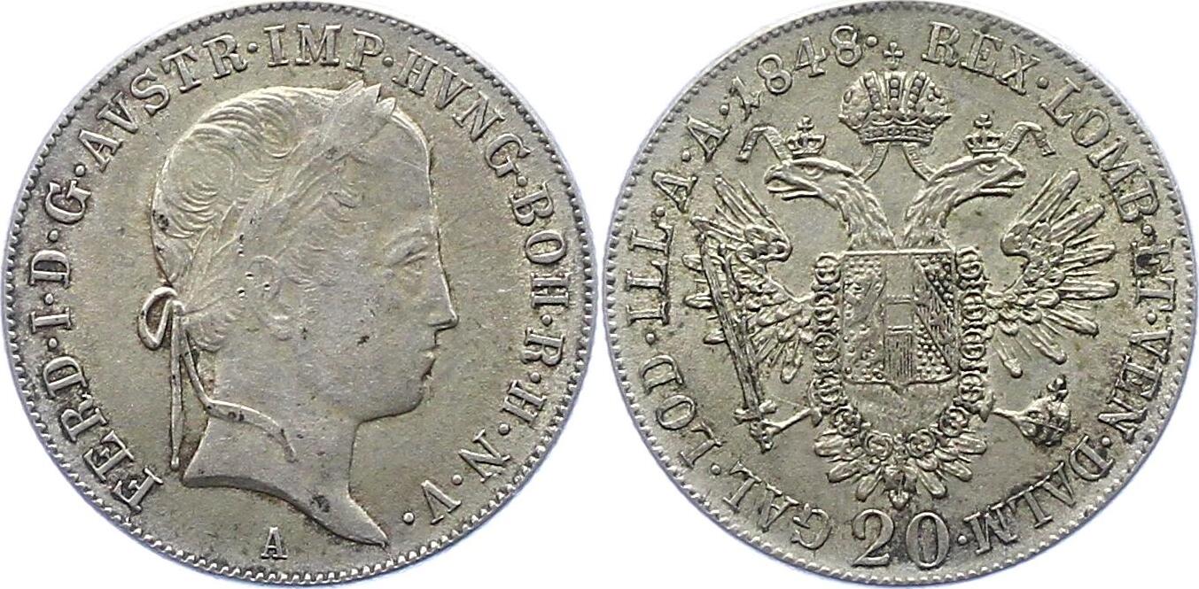 Haus Habsburg 20 Kreuzer 1848 A Ferdinand I. 1835-1848. Vorzüglich | MA-Shops