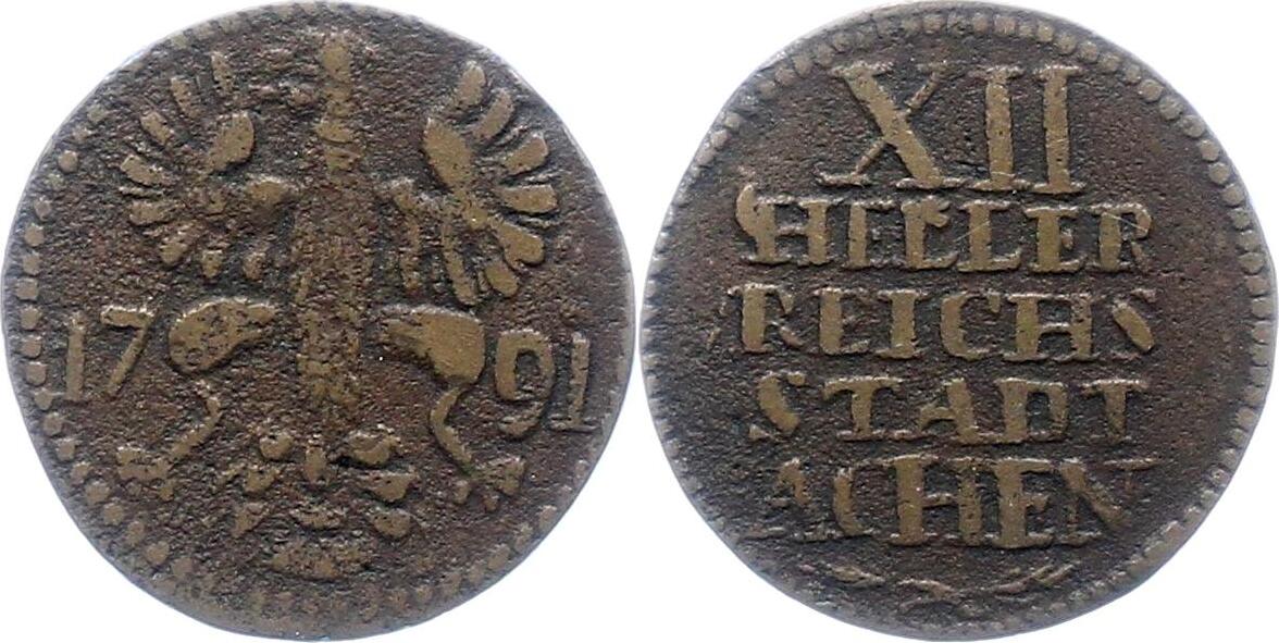Aachen Beischlag zum 12 Heller 1791 Städtische Prägungen. Schön - sehr ...