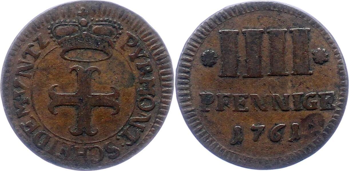 Waldeck 4 Pfennig 1761 Karl August Friedrich 1728-1763. Sehr schön | MA ...