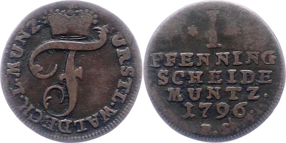 Waldeck Pfennig 1796 PS Friedrich 1763-1812. Schön - sehr schön | MA-Shops