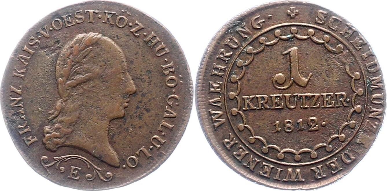 Haus Habsburg Kreuzer 1812 E Franz II.(I.) 1792-1835. Winz. Schrötlingsfehler, fast sehr schön ...