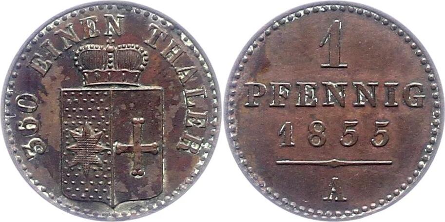 Waldeck Pfennig 1855 A Georg Victor 1852-1893. Vorzüglich | MA-Shops