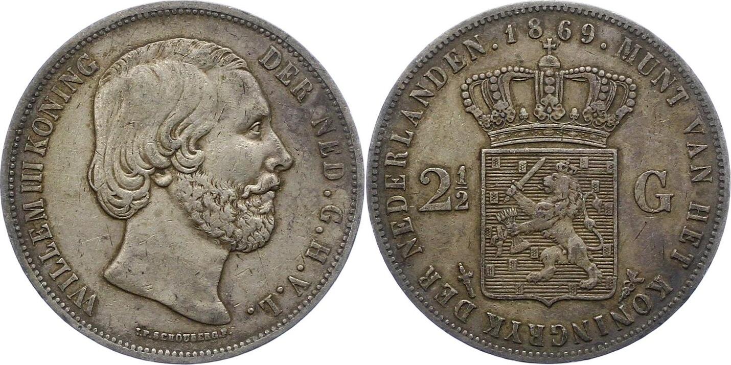 Niederlande-Königreich 2 1/2 Gulden 1869 Wilhelm III. 1849-1890. Sehr ...