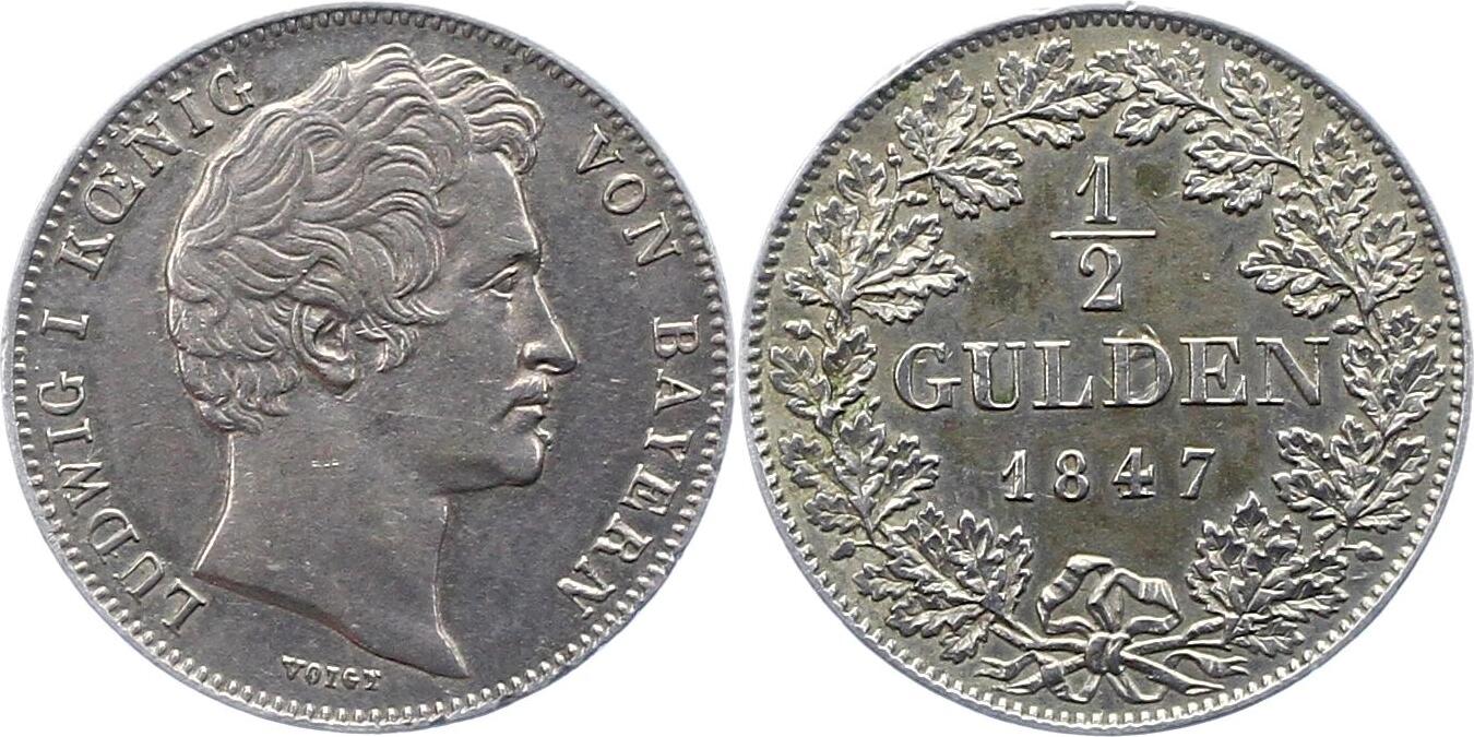 Bayern 1/2 Gulden 1847 Ludwig I. 1825-1848. Winz. Kratzer, sehr schön ...