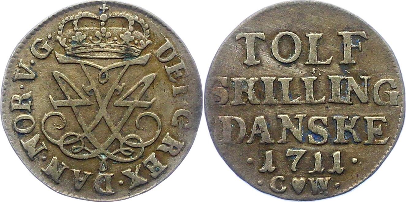 Dänemark 12 Skilling 1711 CW Frederik IV. 1699-1730. Sehr schön | MA-Shops