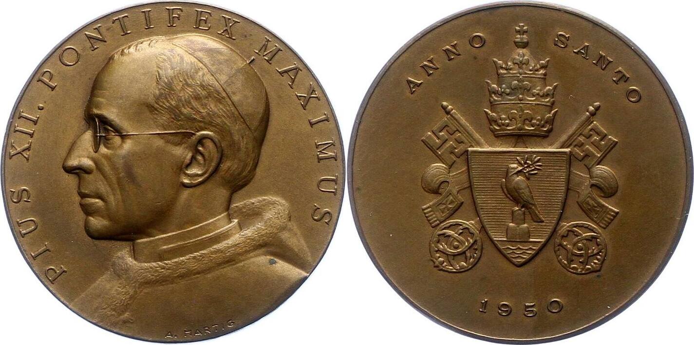 Italien-Kirchenstaat Vatikan Bronzemedaille 1950 Pio XII. 1939-1958. Vorzüglich | MA-Shops