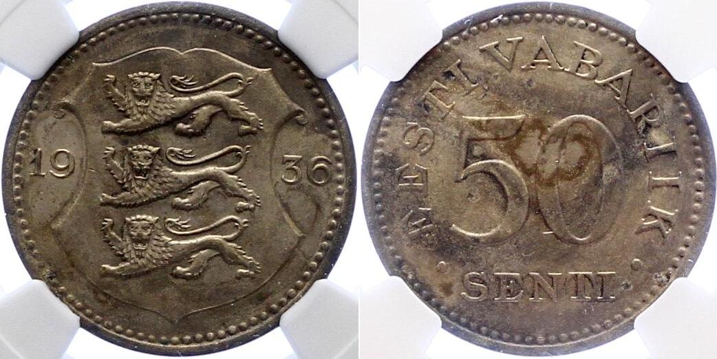 Estland 50 Senti 1936 Republik 1918-1941. NGC UNC Details. Reste von ...