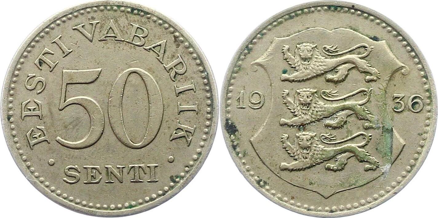 Estland 50 Senti 1936 Republik 1918-1941. Reste von Belag, vorzüglich ...