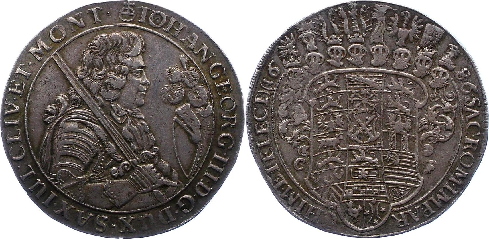 Sachsen-Albertinische Linie Taler 1686 CF Johann Georg III. 1680-1691. Schöne Patina. Sehr schön ...