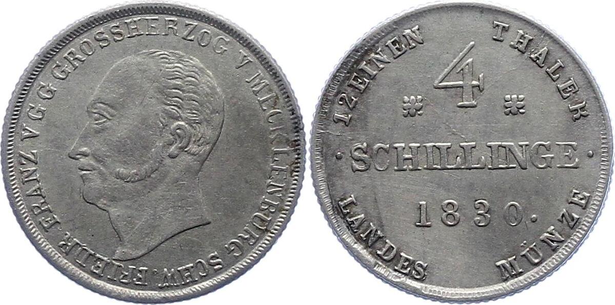 Mecklenburg-Schwerin 4 Schilling 1830 Friedrich Franz I. 1785-1837. Winz. Kratzer, sehr schön ...
