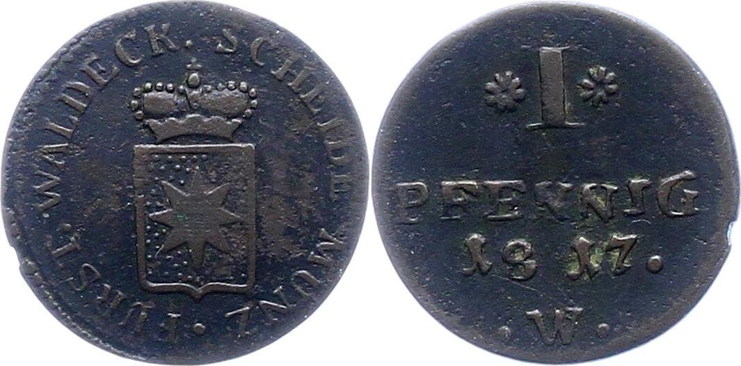 Waldeck Pfennig 1817 Georg Heinrich 1813-1845. Randfehler, sehr schön ...