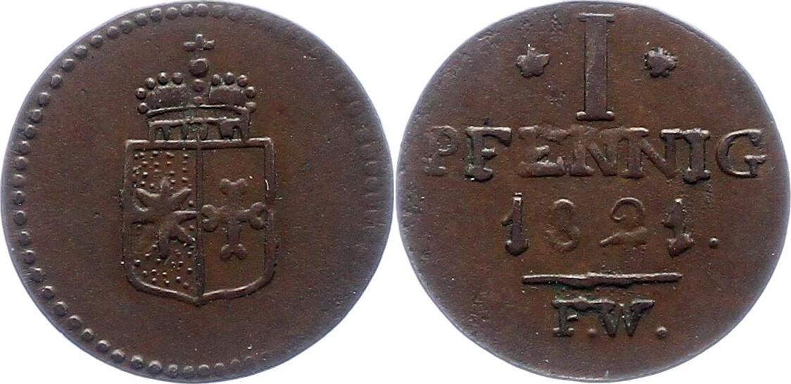 Waldeck Pfennig 1821 FW Georg Heinrich 1813-1845. Sehr schön + | MA-Shops