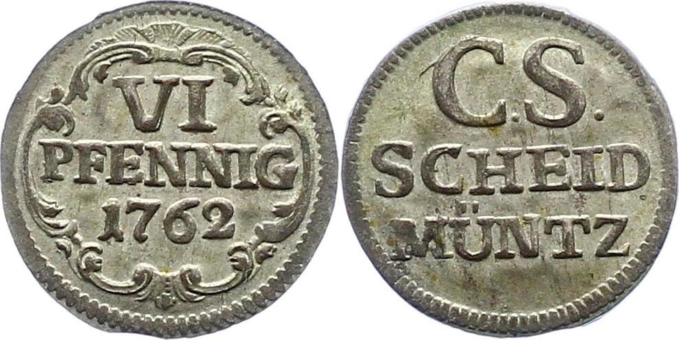 Sachsen-Albertinische Linie 6 Pfennig 1762 Friedrich August II. 1733 ...