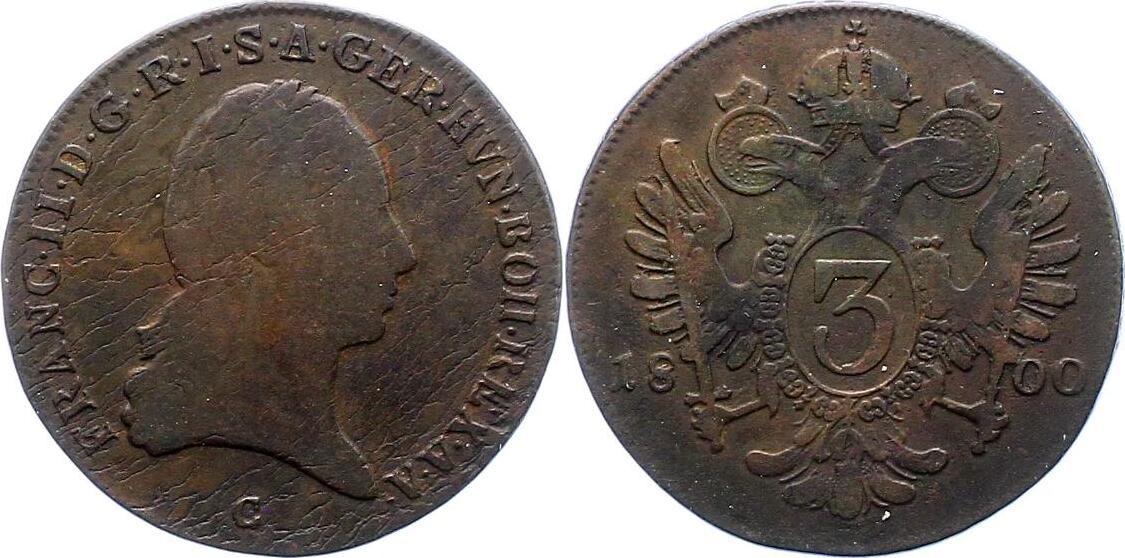 Haus Habsburg 3 Kreuzer 1800 C Franz II.(I.) 1792-1835. Schön - sehr schön | MA-Shops