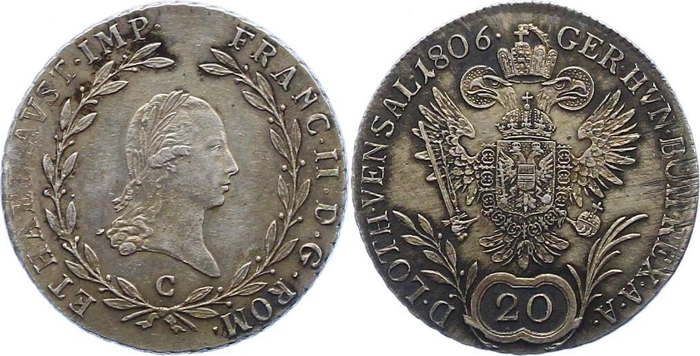 Haus Habsburg 20 Kreuzer 1806 C Franz II.(I.) 1792-1835. Justiert, vorzüglich + | MA-Shops