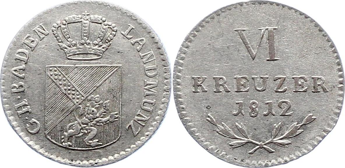 Baden-Durlach 6 Kreuer 1812 Carl Ludwig Friedrich 1811-1818. Sehr schön ...