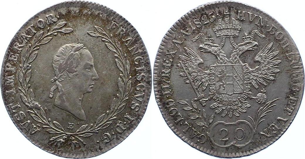 Haus Habsburg 20 Kreuzer 1825 E Franz II.(I.) 1792-1835. Sehr schön + | MA-Shops