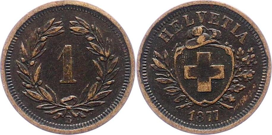 Schweiz-Eidgenossenschaft 1 Rappen 1877 B Sehr schön | MA-Shops