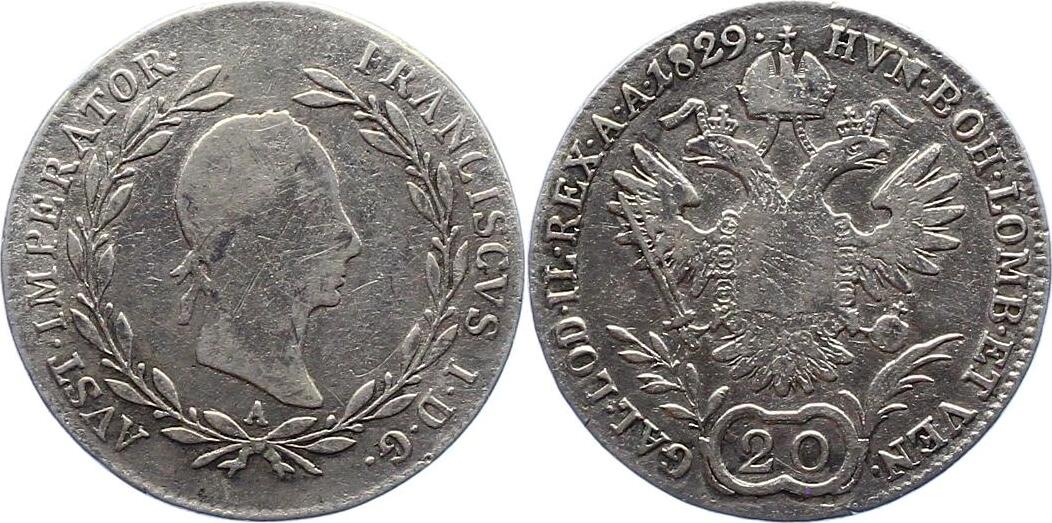 Haus Habsburg 20 Kreuzer 1829 A Franz II.(I.) 1792-1835. Fast sehr schön | MA-Shops