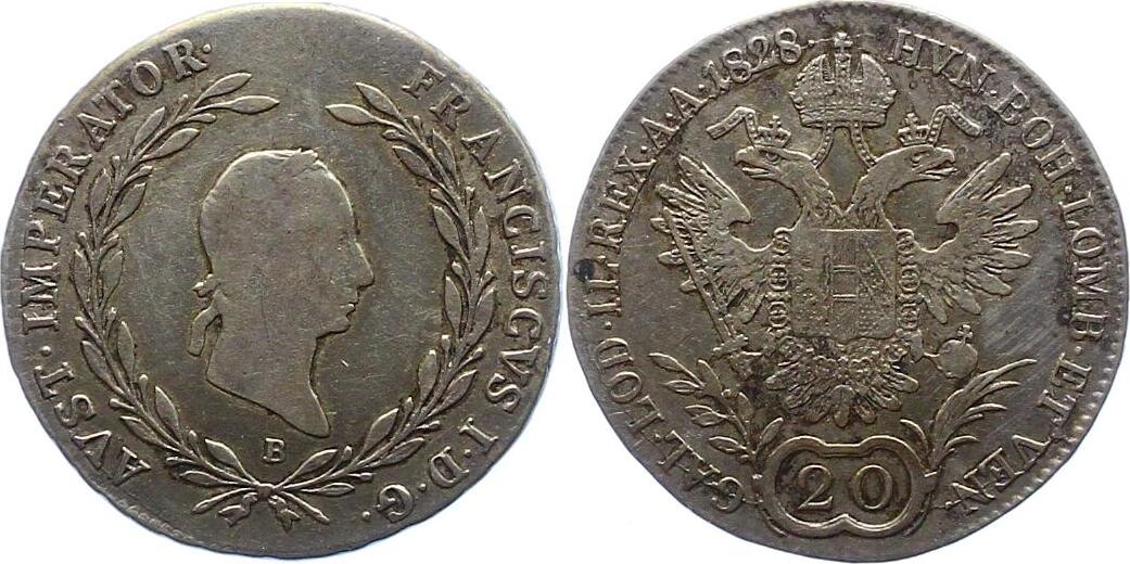 Haus Habsburg 20 Kreuzer 1828 B Franz II.(I.) 1792-1835. Fast sehr schön | MA-Shops