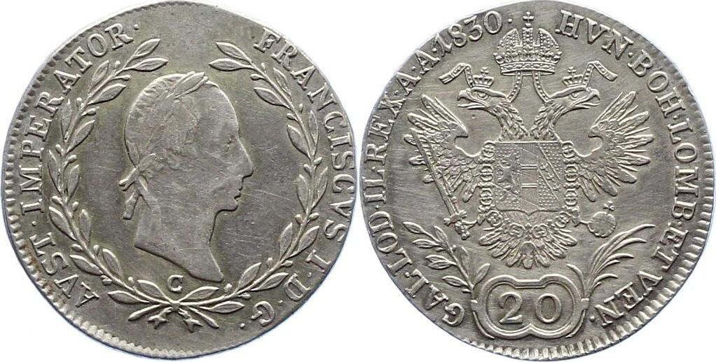 Haus Habsburg 20 Kreuzer 1830 C Franz II.(I.) 1792-1835. Sehr schön + | MA-Shops