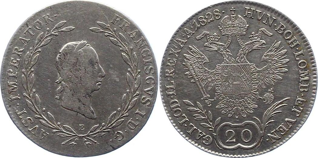 Haus Habsburg 20 Kreuzer 1828 E Franz II.(I.) 1792-1835. Sehr schön + | MA-Shops