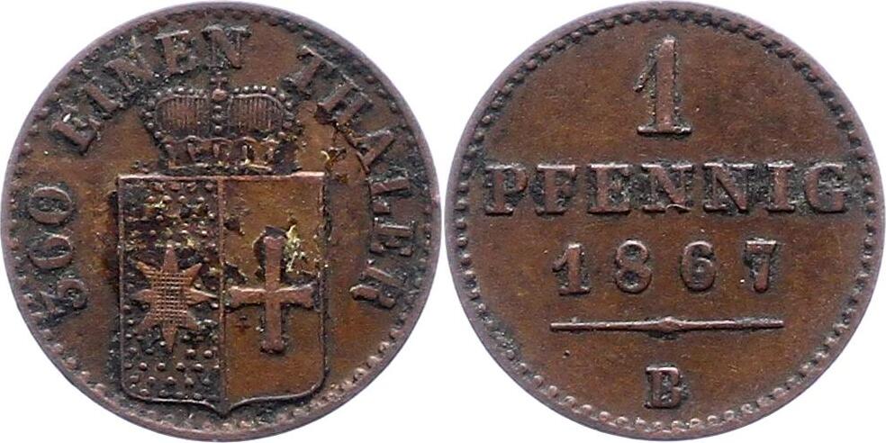 Waldeck Pfennig 1867 B Georg Victor 1852-1893. Belag, sehr schön | MA-Shops
