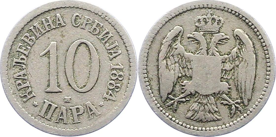 Serbien 10 Para 1884 Milan I. Obrenowitsch 1882-1889, seit 1868 Fürst ...