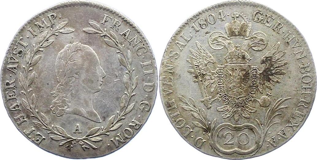 Haus Habsburg 20 Kreuzer 1804 A Franz II.(I.) 1792-1835. Sehr schön | MA-Shops