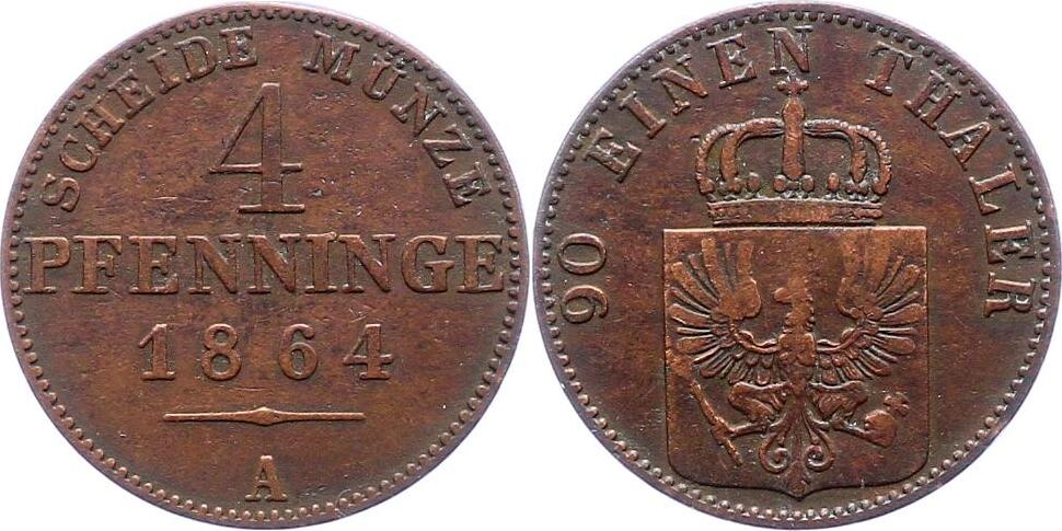 Brandenburg-Preußen 4 Pfennig 1864 A Wilhelm I. 1861-1888. Schön - sehr ...