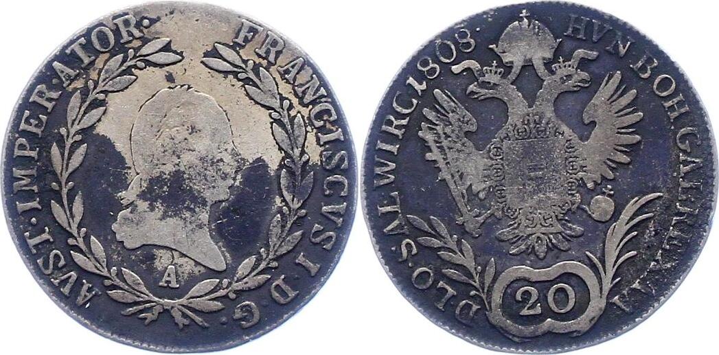 Haus Habsburg 20 Kreuzer 1808 A Franz II.(I.) 1792-1835. Schön - sehr schön | MA-Shops