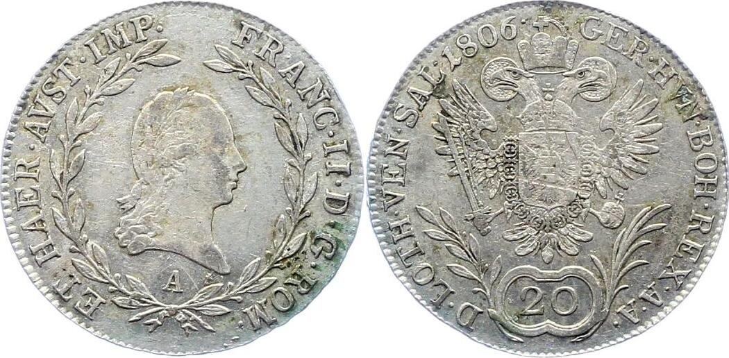 Haus Habsburg 20 Kreuzer 1806 A Franz II.(I.) 1792-1835. Justiert, fast vorzüglich | MA-Shops