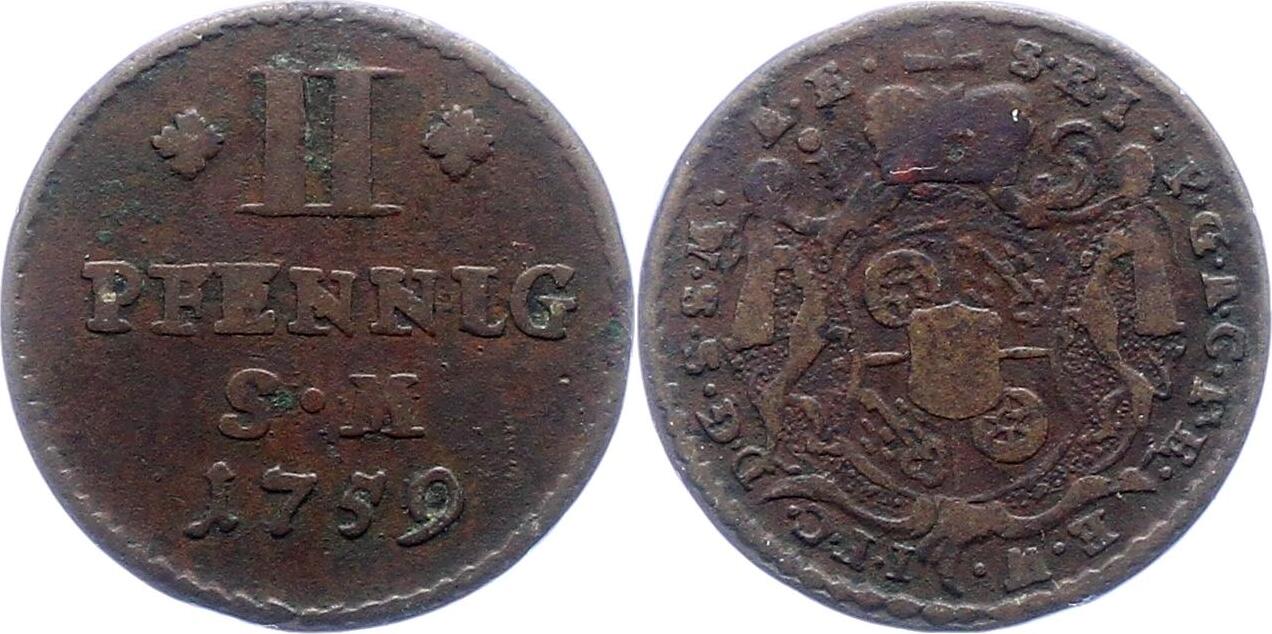Mainz-Erzbistum 2 Pfennig 1759 Johann Friedrich Karl Graf von Ostein ...