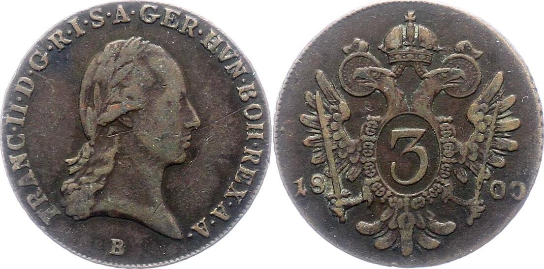 Haus Habsburg 3 Kreuzer 1800 B Franz II.(I.) 1792-1835. Fast sehr schön | MA-Shops