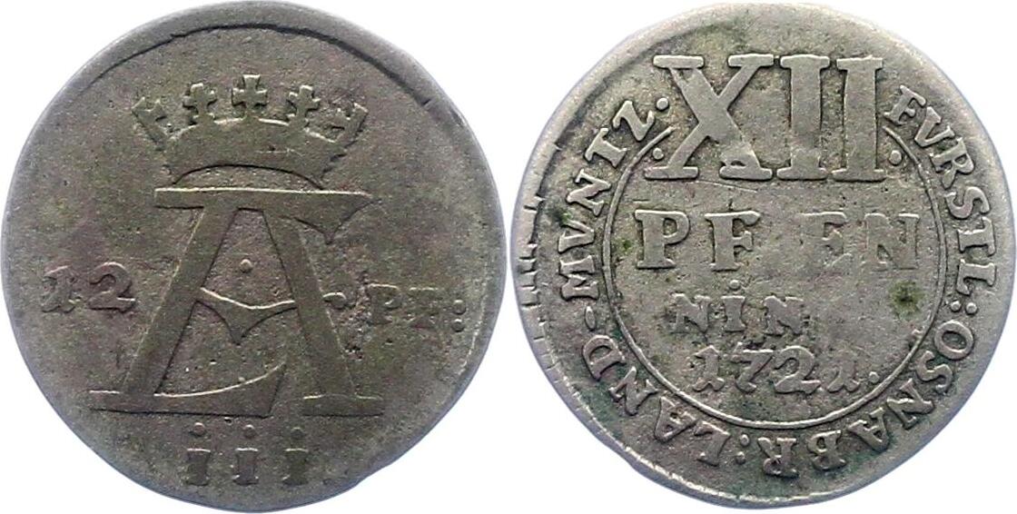 Osnabrück-Bistum 12 Pfennig 1721 Ernst August II. von York 1716-1728 ...