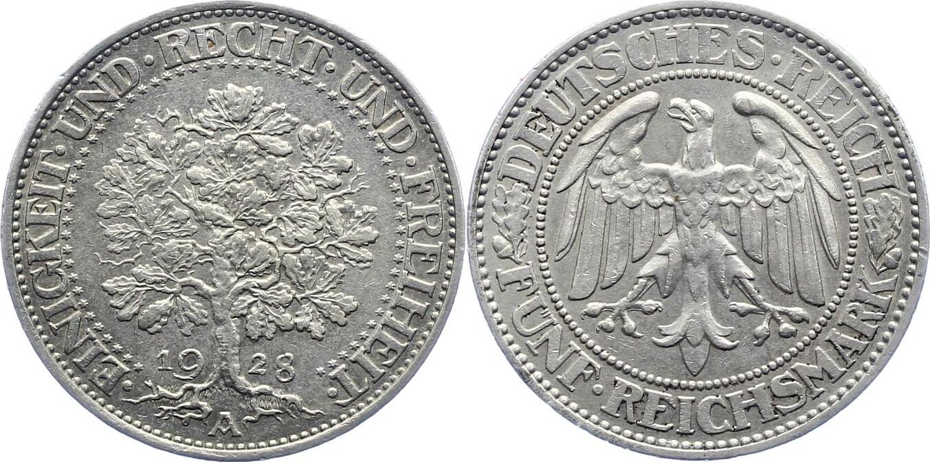 Weimarer Republik 5 Mark 1928 A Fast vorzüglich | MA-Shops