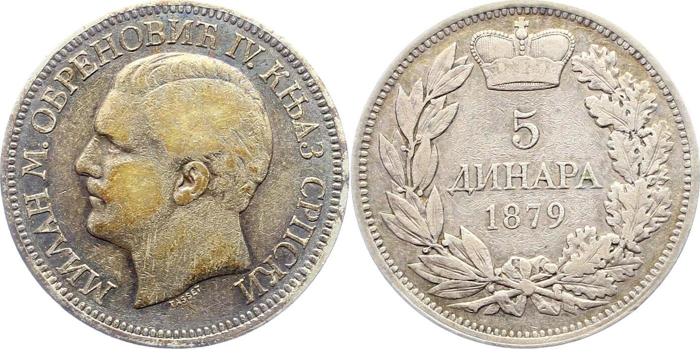 Serbien 5 Dinara 1879 Milan IV. Obrenowitsch 1868-1882. Sehr schön | MA ...