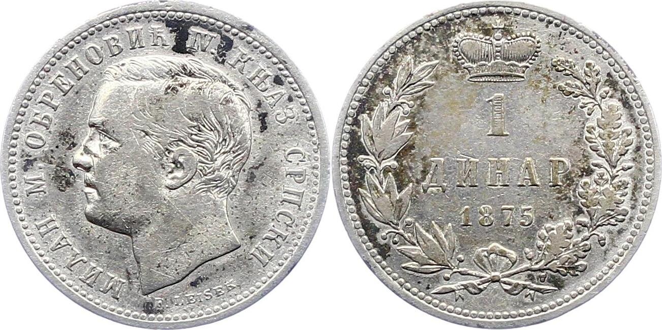 Serbien Dinar 1875 Milan IV. Obrenowitsch 1868-1882. Sehr schön + | MA ...