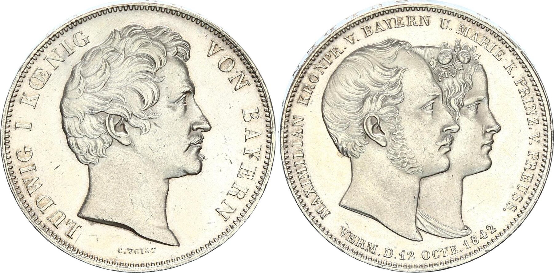 Bayern Geschichtsdoppeltaler 1842 Ludwig I. 1825 - 1848 Vermählung des Kronprinzen vorzüglich ...