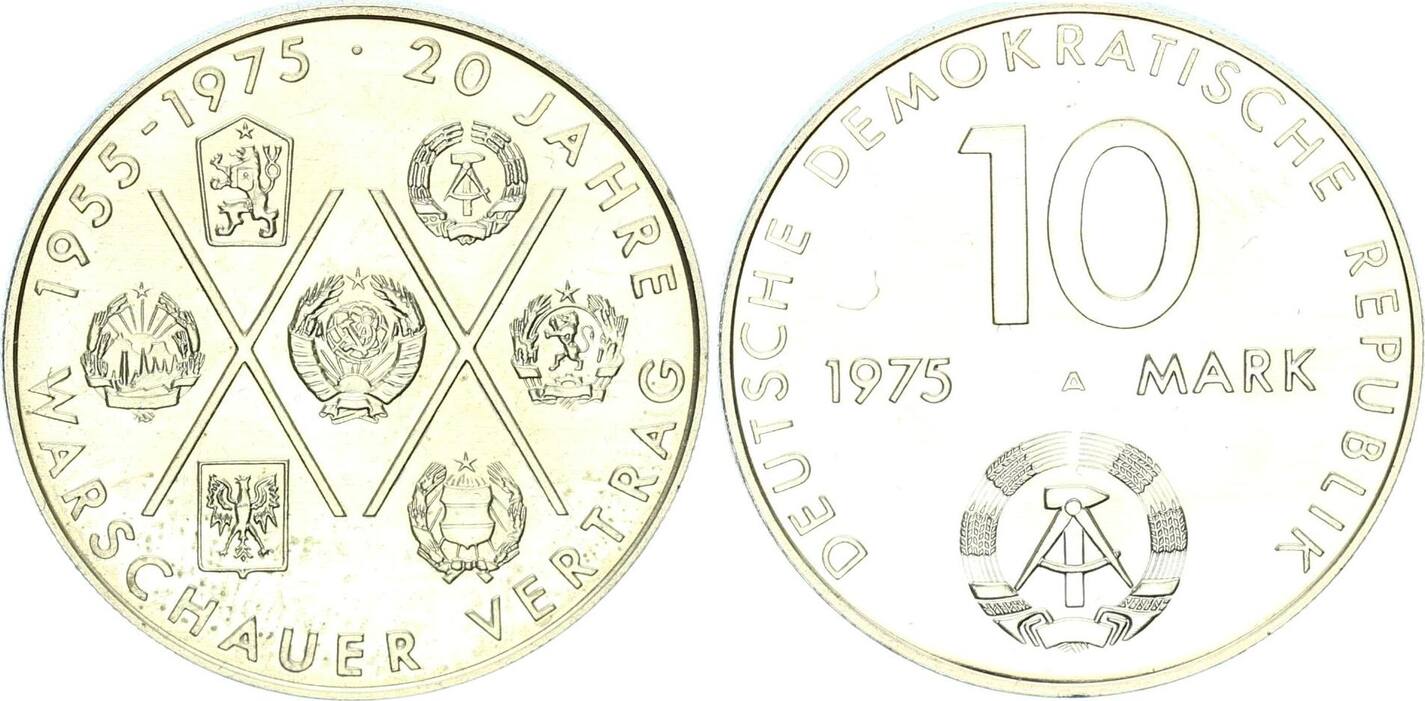 DDR 10 Mark 1975 A Gedenkmünze Warschauer Vertrag, Exp. (Exportqualität) prägefrisch, fast ...